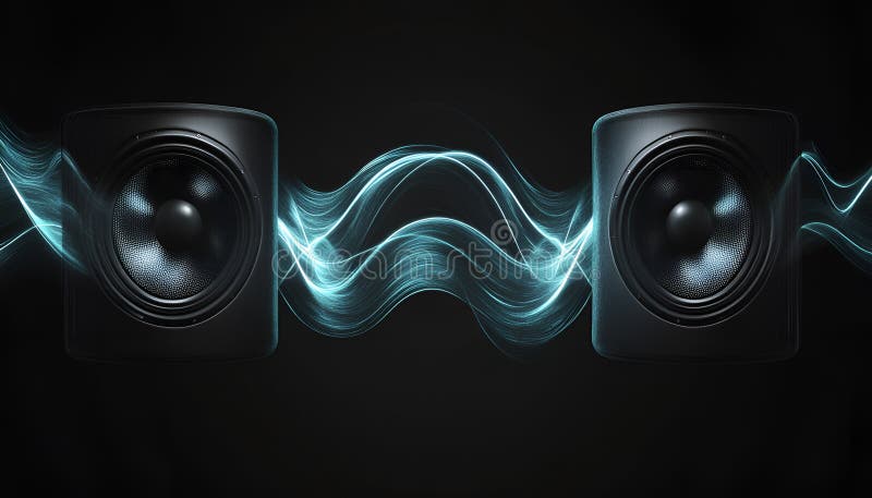 Sound Waves between Speakers on Black Background, Banner Design Stock ...