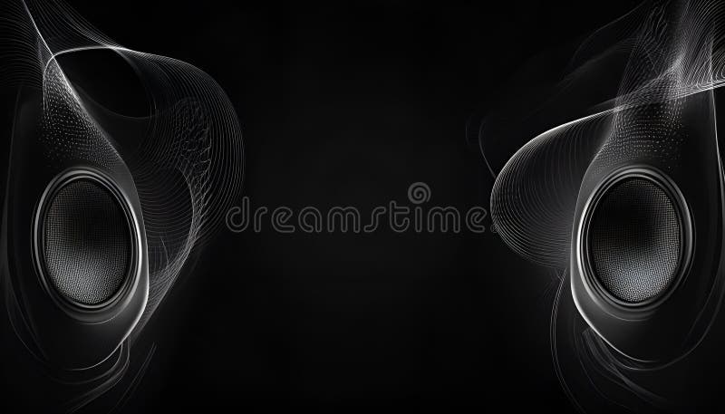 Sound Waves between Speakers on Black Background, Banner Design Stock ...