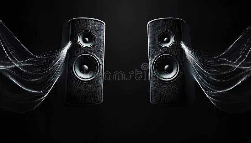 Sound Waves between Speakers on Black Background, Banner Design Stock ...