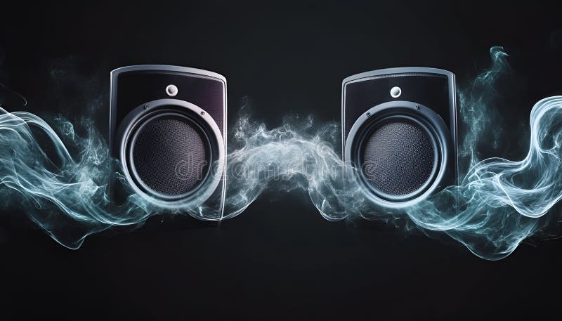 Sound Waves between Speakers on Black Background, Banner Design Stock ...