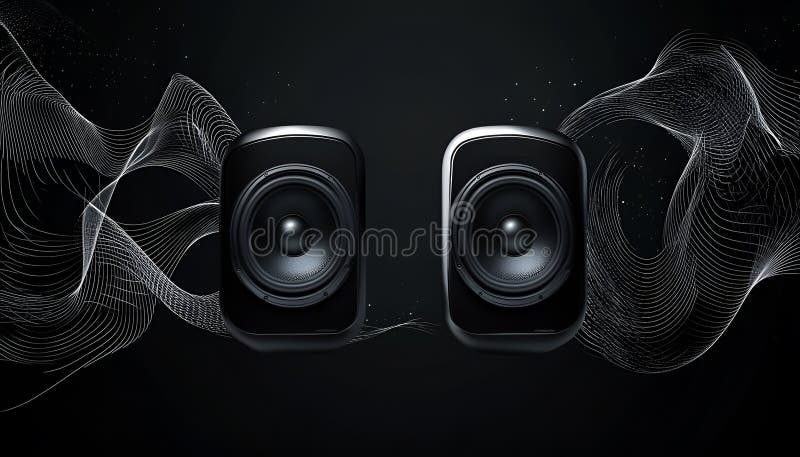 Sound Waves between Speakers on Black Background, Banner Design Stock ...