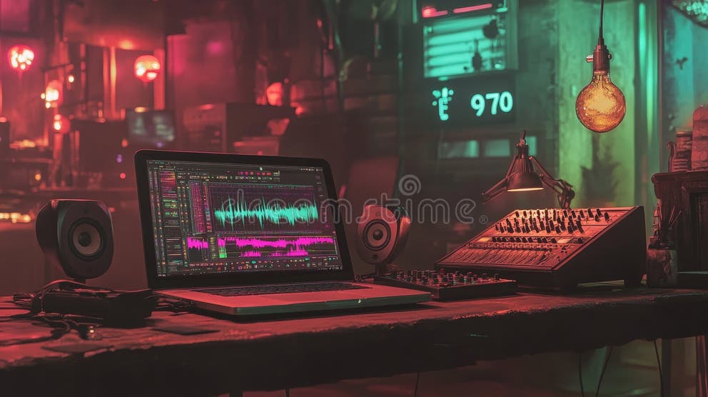 Sound Waves are Visually Represented on a Laptop Screen Stock Photo ...