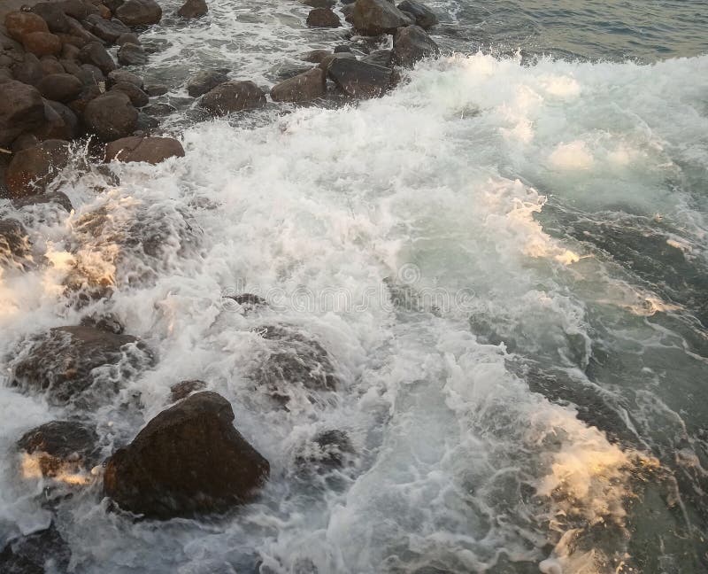 The Sound of the Waves and the Water on the Beach Hitting the Rocks ...