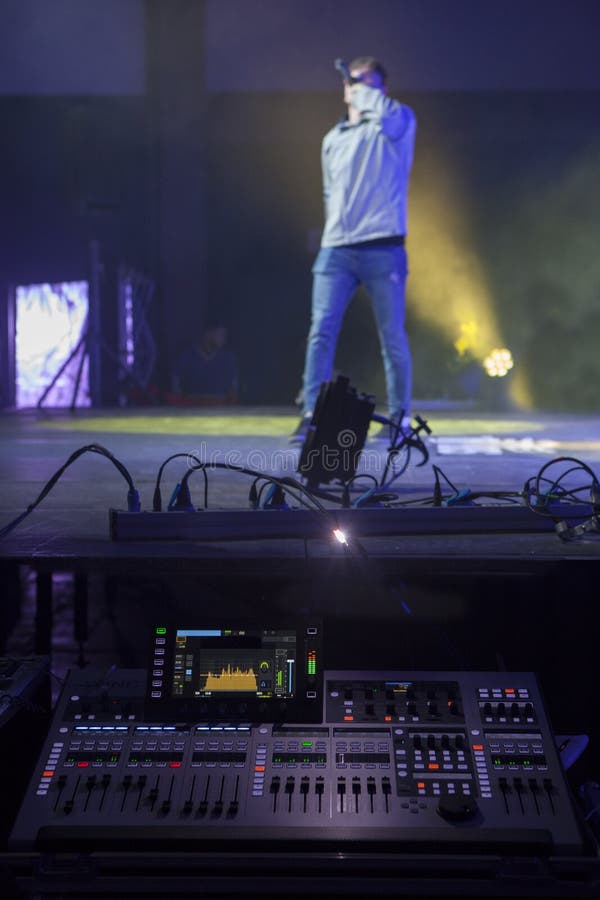 Soundboard with Singer on Stage at Bottom Stock Photo - Image of ...