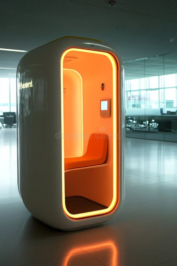 A Soundproof Pod Features an Illuminated Interior with a Comfortable ...