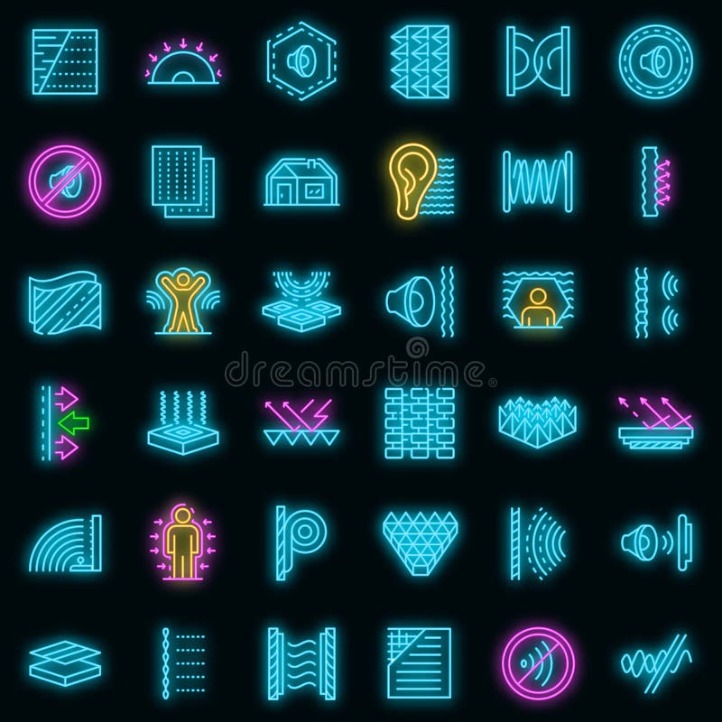 Soundproofing Icons Set Vector Neon Stock Vector - Illustration of ...