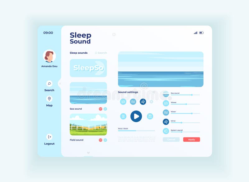 Sounds for Sleep Tablet Interface Vector Template Stock Vector ...