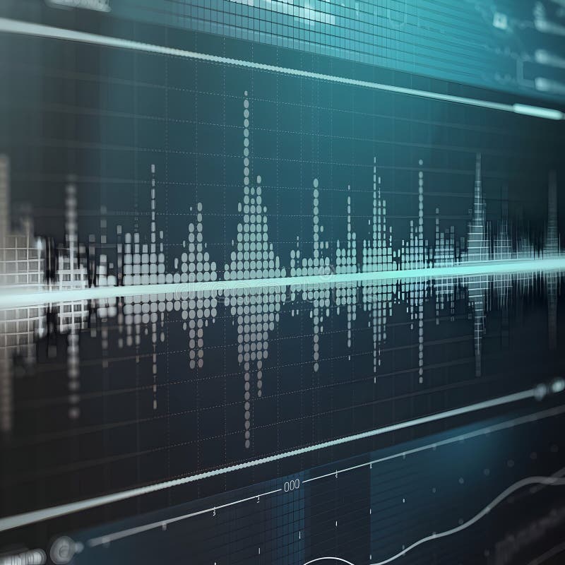 Soundwave Peaks and Valleys on a Blue Digital Display Evoke Dynamic ...