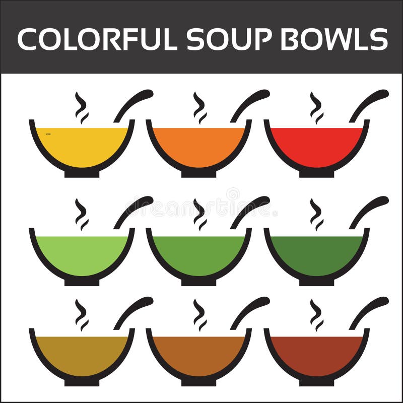 Colorful Soup Bowls Vector on White Background Stock Illustration ...