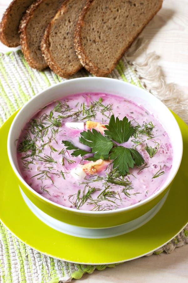 Soup with Fresh Beets Served Cold with Sour Cream Stock Image - Image ...