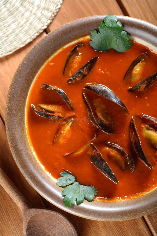 Soup made from shellfish stock image. Image of herbs, garnish - 2506255