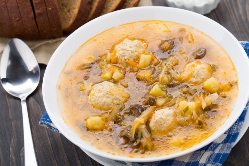 Soup with meat balls stock image. Image of bread, ball - 39957381