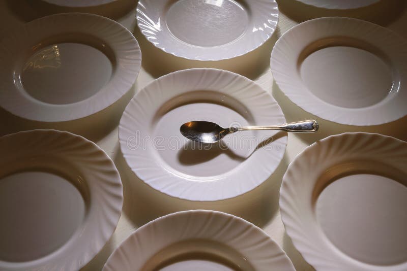Soup Plates and One Spoon stock photo. Image of stainless - 243791608