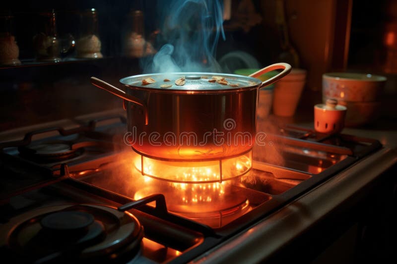Soup Pot on Stove with Glowing Burner Stock Image - Image of cooking ...