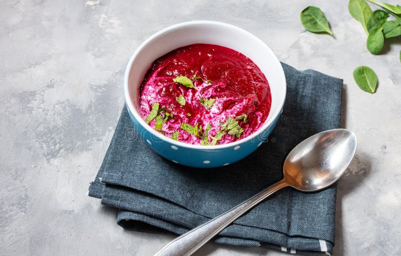 Soup of Pureed Red Beets on Concrete Stock Image - Image of diet, lunch ...