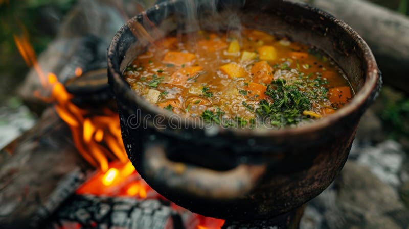 The Soup is Slowly Cooked Over an Open Fire Infusing the Flavors of the ...