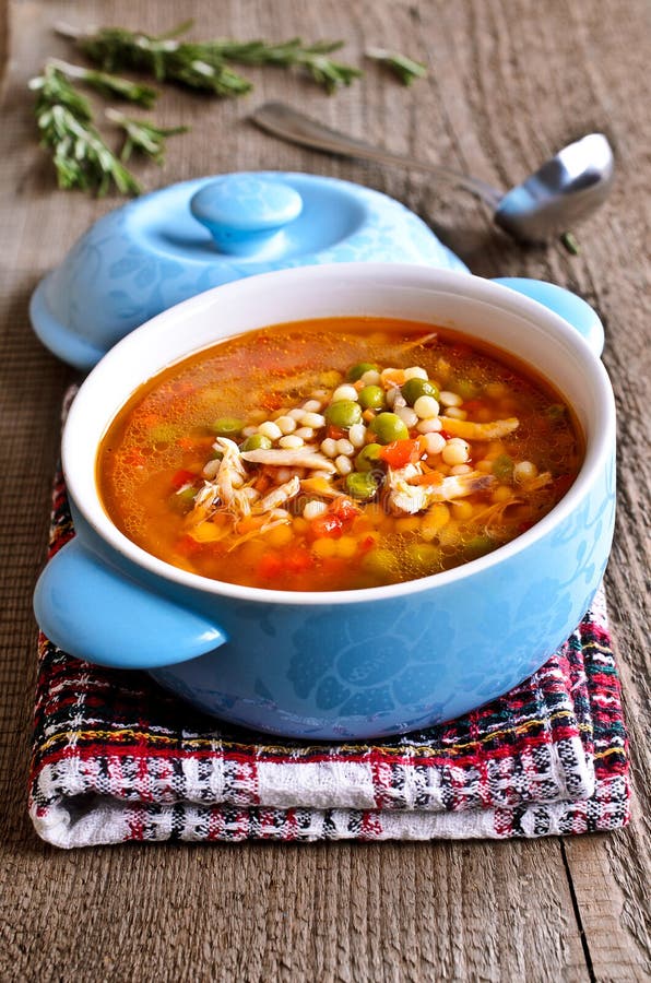 Soup with Small Pasta, Vegetables and Pieces of Meat Stock Photo ...