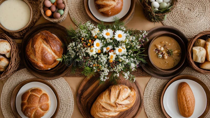 Soup Swap Day Rustic Bread and Soup Table Setting with Floral ...