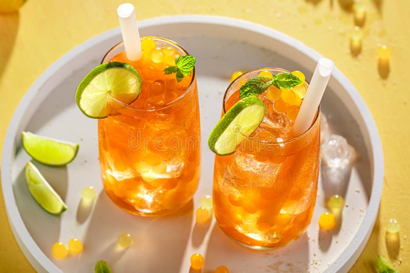 Sour Bubble Tea Made of Lime, Lemon and Pearls Stock Image - Image of ...
