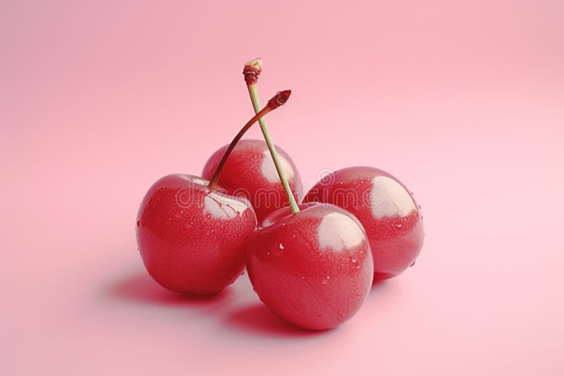 Sour Cherries on a Pink Background. Generative AI Stock Illustration ...