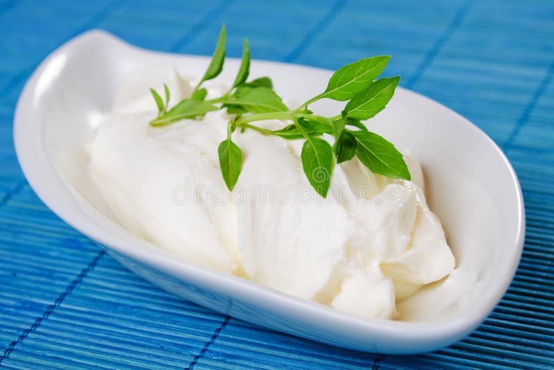 Sour cream with basil stock photo. Image of horizontal - 15496738