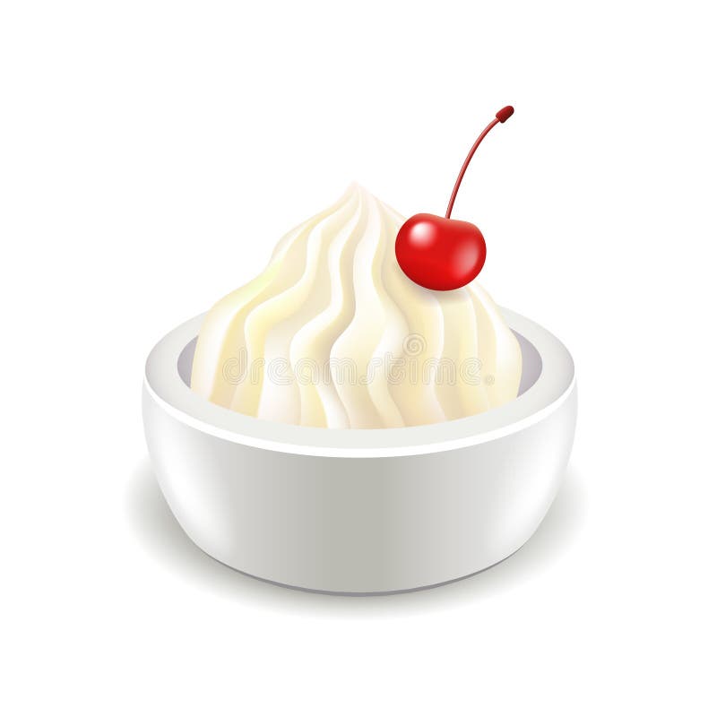 Sour Cream with Cherry on White Vector Stock Vector - Illustration of ...