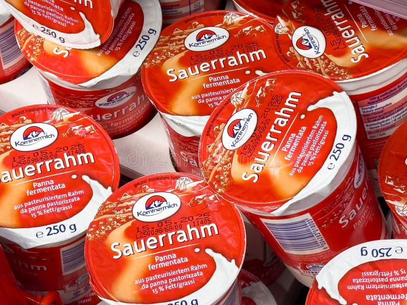 Sour Cream Packaging Display in Grocery Store Refrigerator Editorial ...