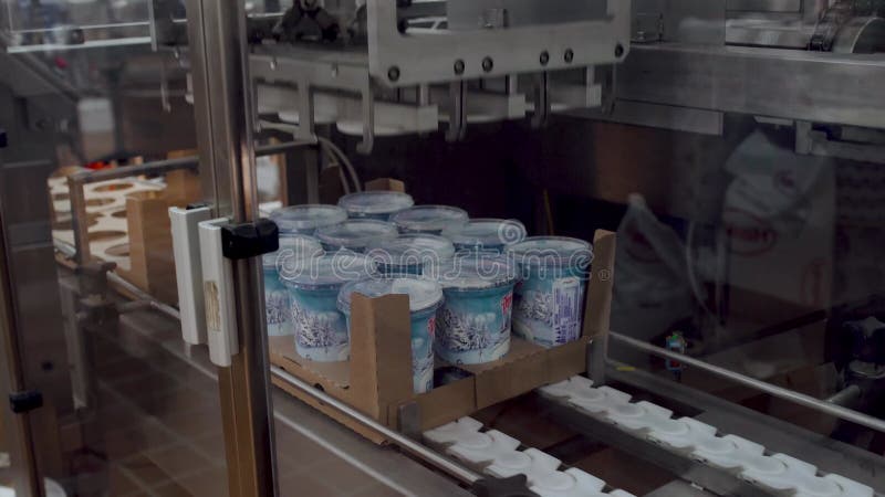 The Sour Cream is Put in the Boxes Automatically. the Robot Packs in ...