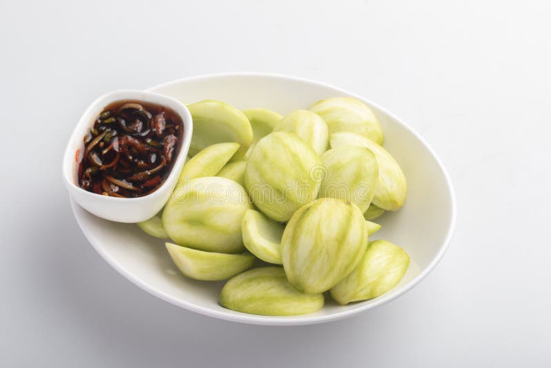Sour Mango with Sweet Fish Sauce on White Background Stock Image ...