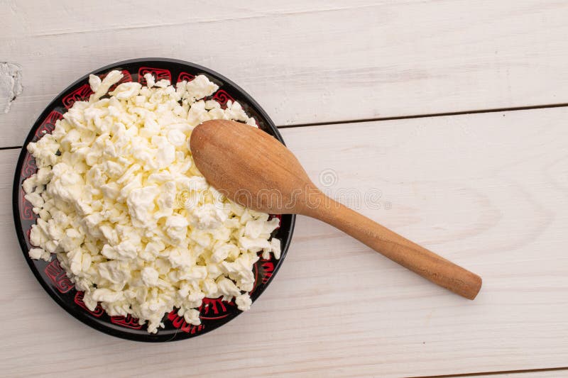 Sour Milk Cheese with Ceramic Dish, Macro, Isolated on White Background ...