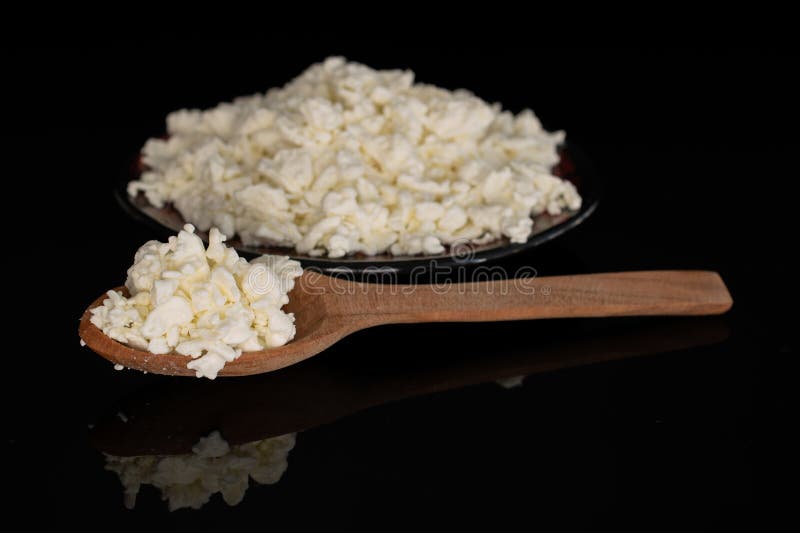 Sour Milk Cheese with Ceramic Dish, Macro, Isolated on White Background ...