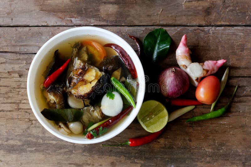 Sour and Spicy Smoked Dry Fish Soup Stock Photo - Image of food, grass ...
