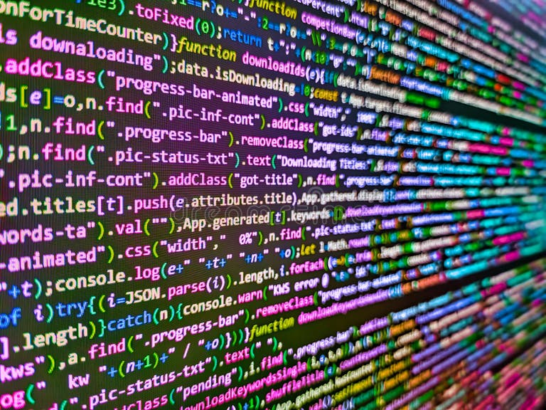. Source Abstract Algorithm Concept, Coded Data on Monitor, Programming Source Code HTML for ...