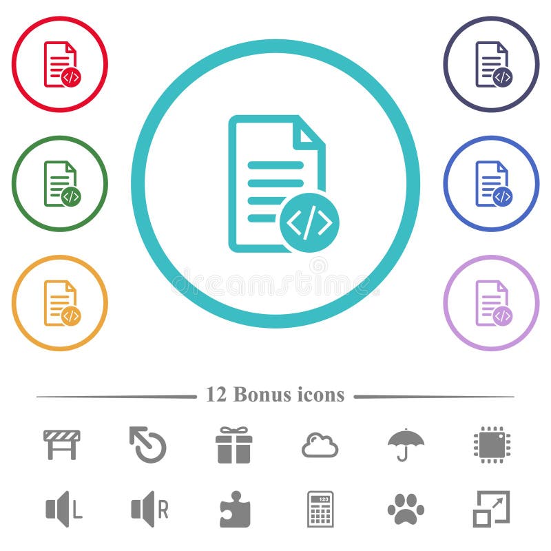 Source Code Document Flat Color Icons in Circle Shape Outlines Stock ...