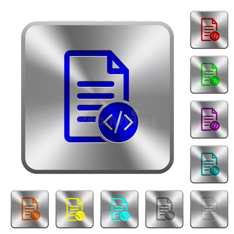 Source Code Document Rounded Square Steel Buttons Stock Vector ...