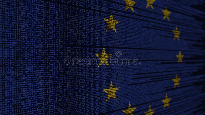 Program Code and Flag of the EU. European Union Digital Technology or ...