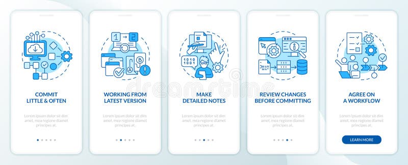 Source Code Management Practices Blue Onboarding Mobile App Screen Stock Vector Illustration