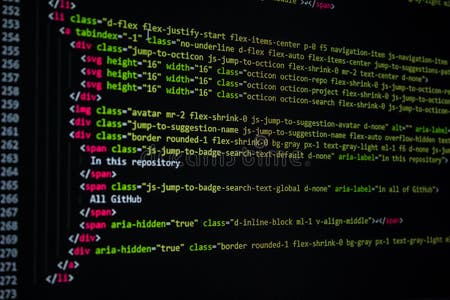 Source Code Screen. Programming Code. Writing Script Stock Photo - Image of html, function ...