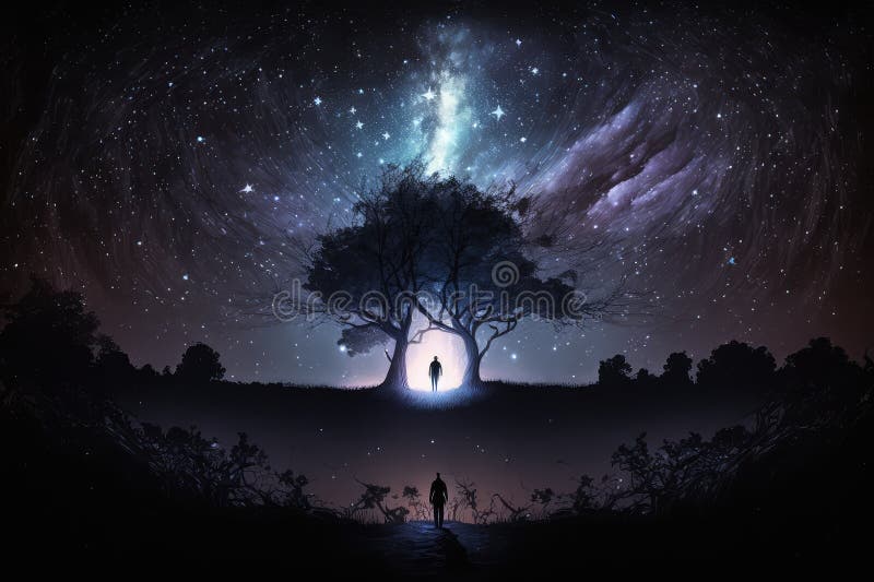 Source of Consciousness, Shining Light on the Night Sky, with Starry ...