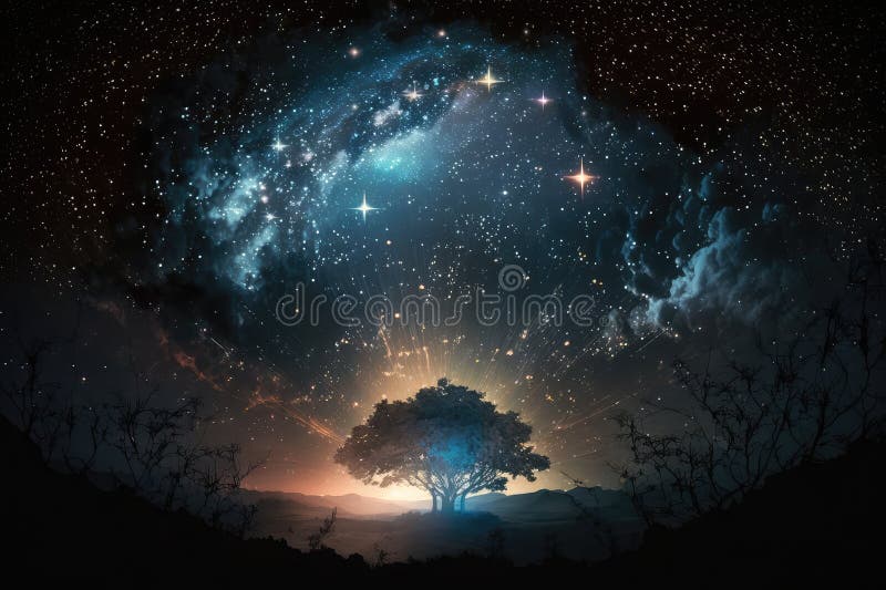 Source of Consciousness, Shining Light on the Night Sky, with Starry ...