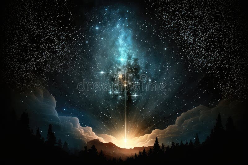 Source of Consciousness, Shining Light on the Night Sky, with Starry ...