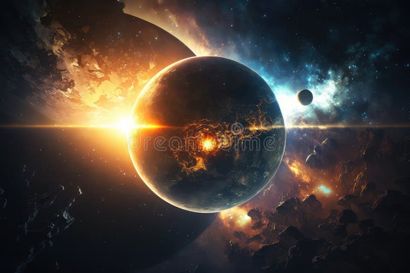 Source of Consciousness, Shining Light on a Planet in Outer Space Stock ...