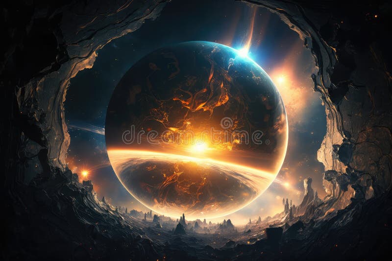 Source of Consciousness, Shining Light on a Planet in Outer Space Stock ...