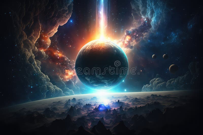 Source of Consciousness, Shining Light on a Planet in Outer Space Stock ...