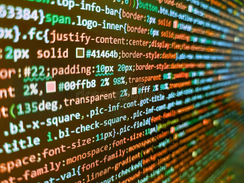 Web Site Codes on Computer Monitor. Web Development Concept. Big Data and Internet of Things ...