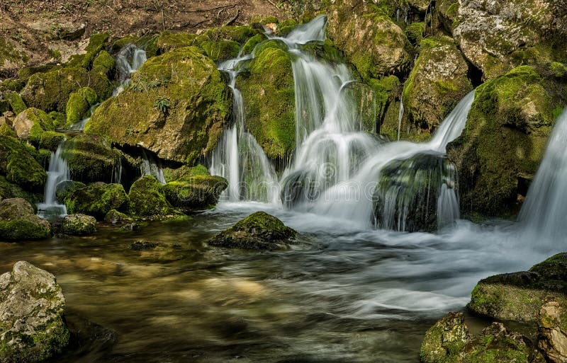 Source of the River that Makes Waterfalls Over Rocks Covered Wit Stock ...