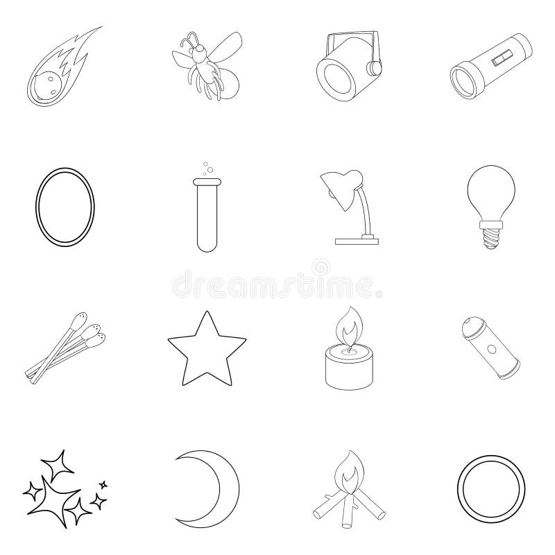 Sources of Light Icons Set, Cartoon Style Stock Vector - Illustration ...