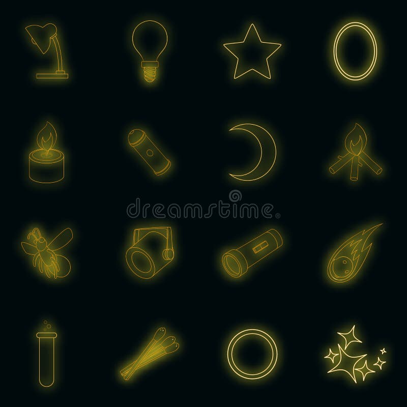 Sources of Light Icons Set Vector Neon Stock Vector - Illustration of ...