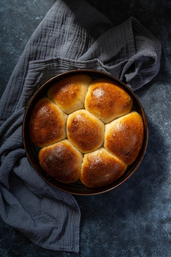 Sourdough Buns in a Baking Round Pan, Dark Background Stock Image ...