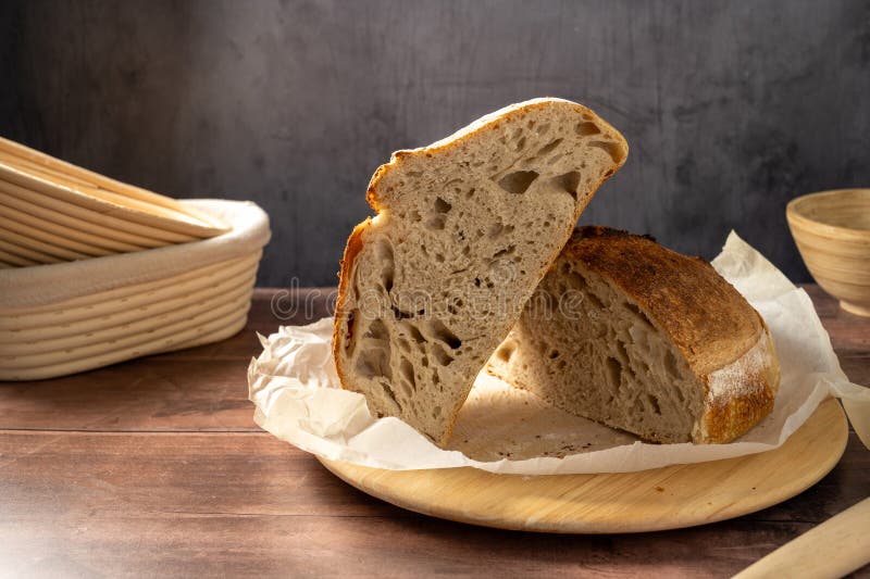 Sourdough Homemade Bread Loaf Rustic Round Craft Bread. Stock Photo ...